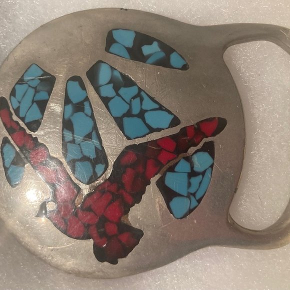 Accessories | Vintage Metal Belt Buckle Pewter Red And Blue Turquoise ...